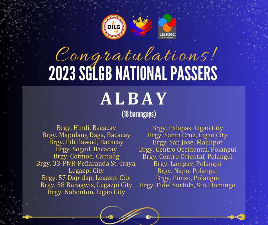 18 barangay sa Albay, pasado sa 2023 Seal of Good Local Governance for ...